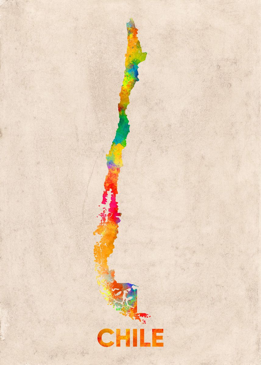 'chile map' Poster, picture, metal print, paint by SplashDesign | Displate