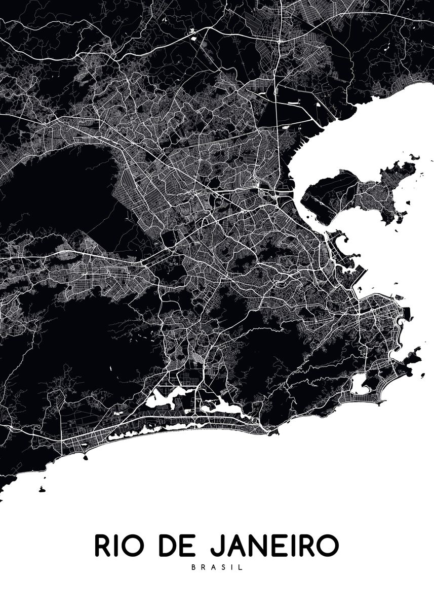 'Rio map black' Poster, picture, metal print, paint by mapsies | Displate