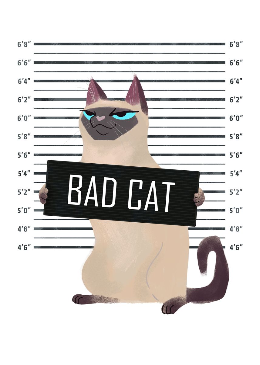 'Bad Cat' Poster, picture, metal print, paint by Milunki | Displate