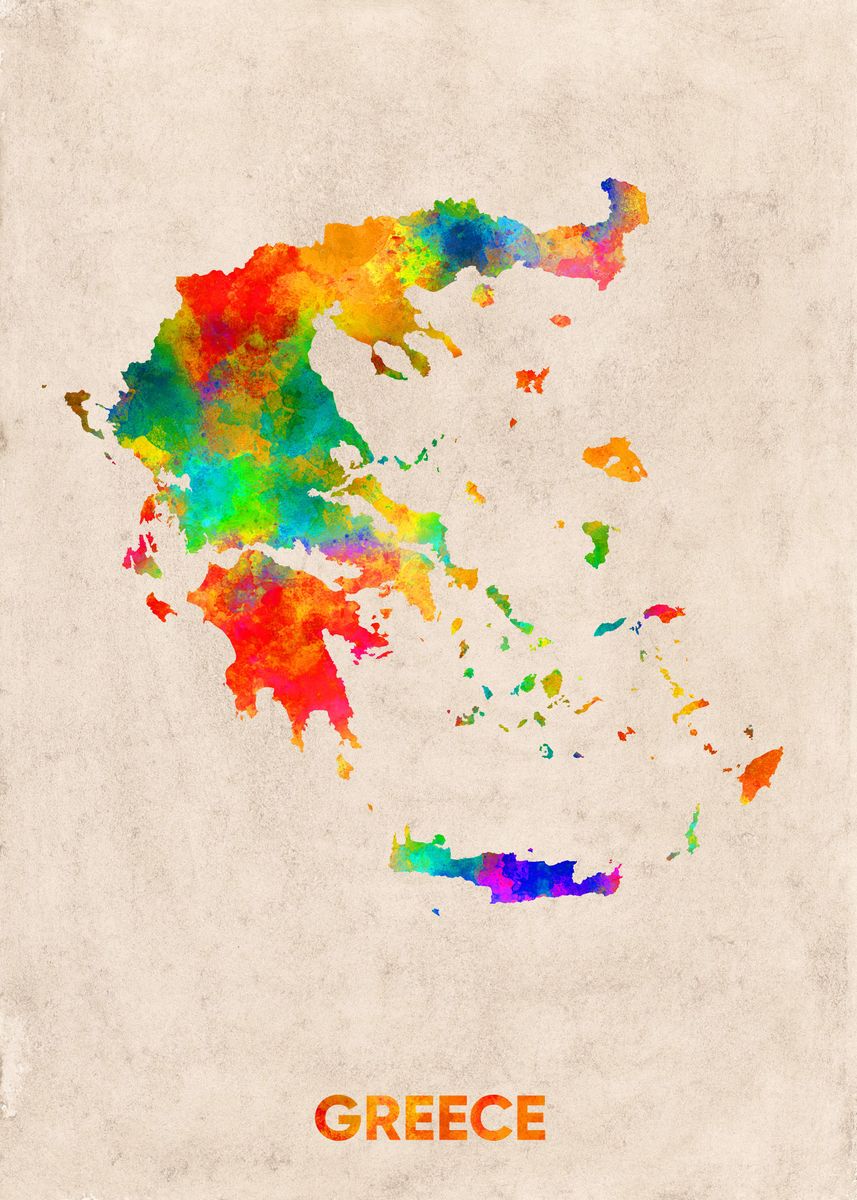 'greece map' Poster, picture, metal print, paint by SplashDesign | Displate