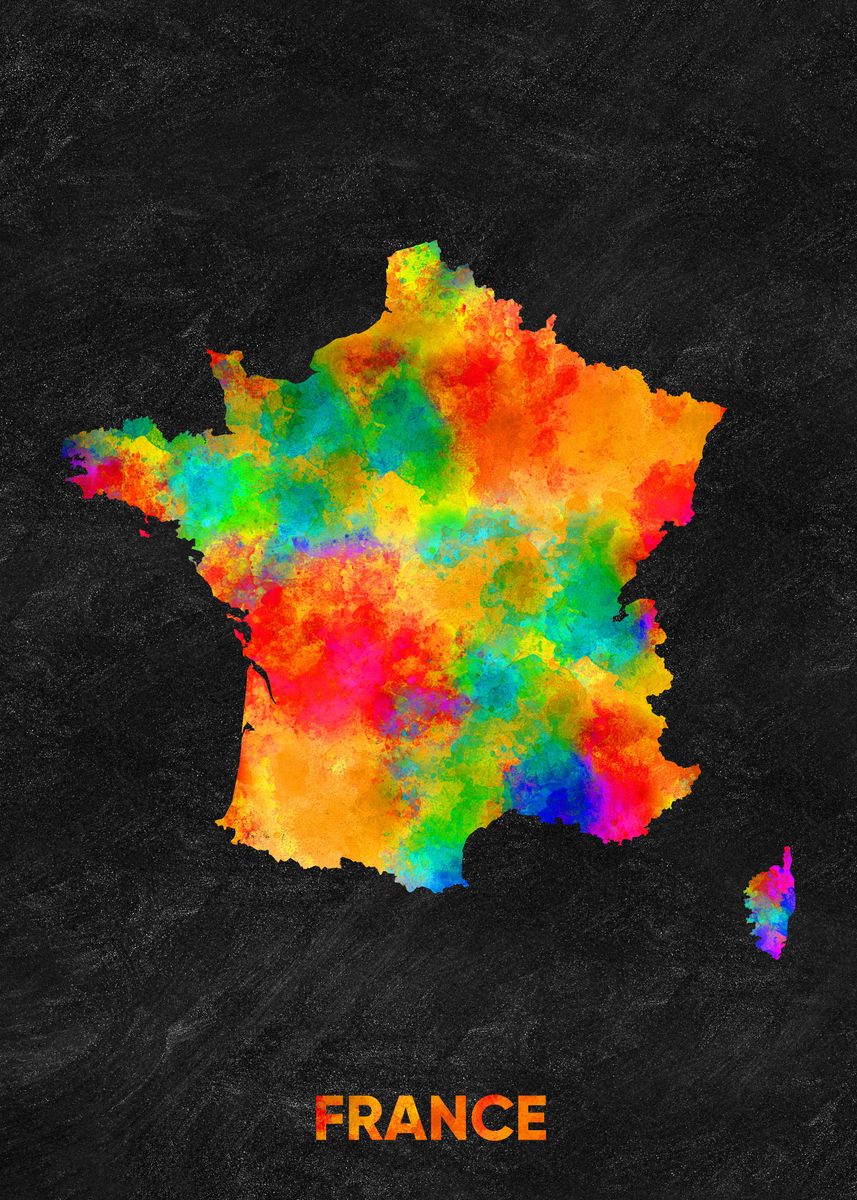 'france map' Poster, picture, metal print, paint by SplashDesign | Displate