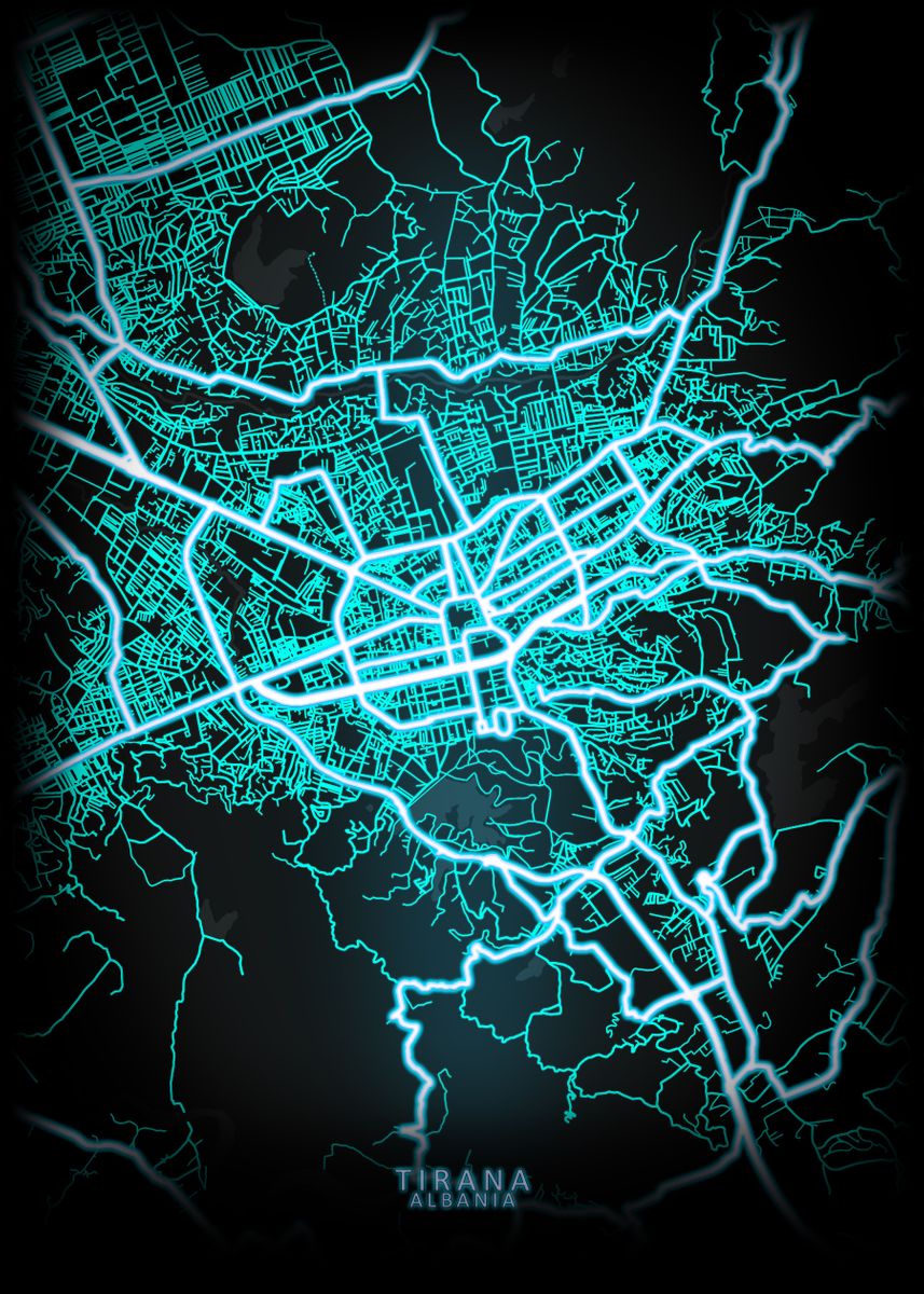'Tirana Albania City Map' Poster, picture, metal print, paint by City ...