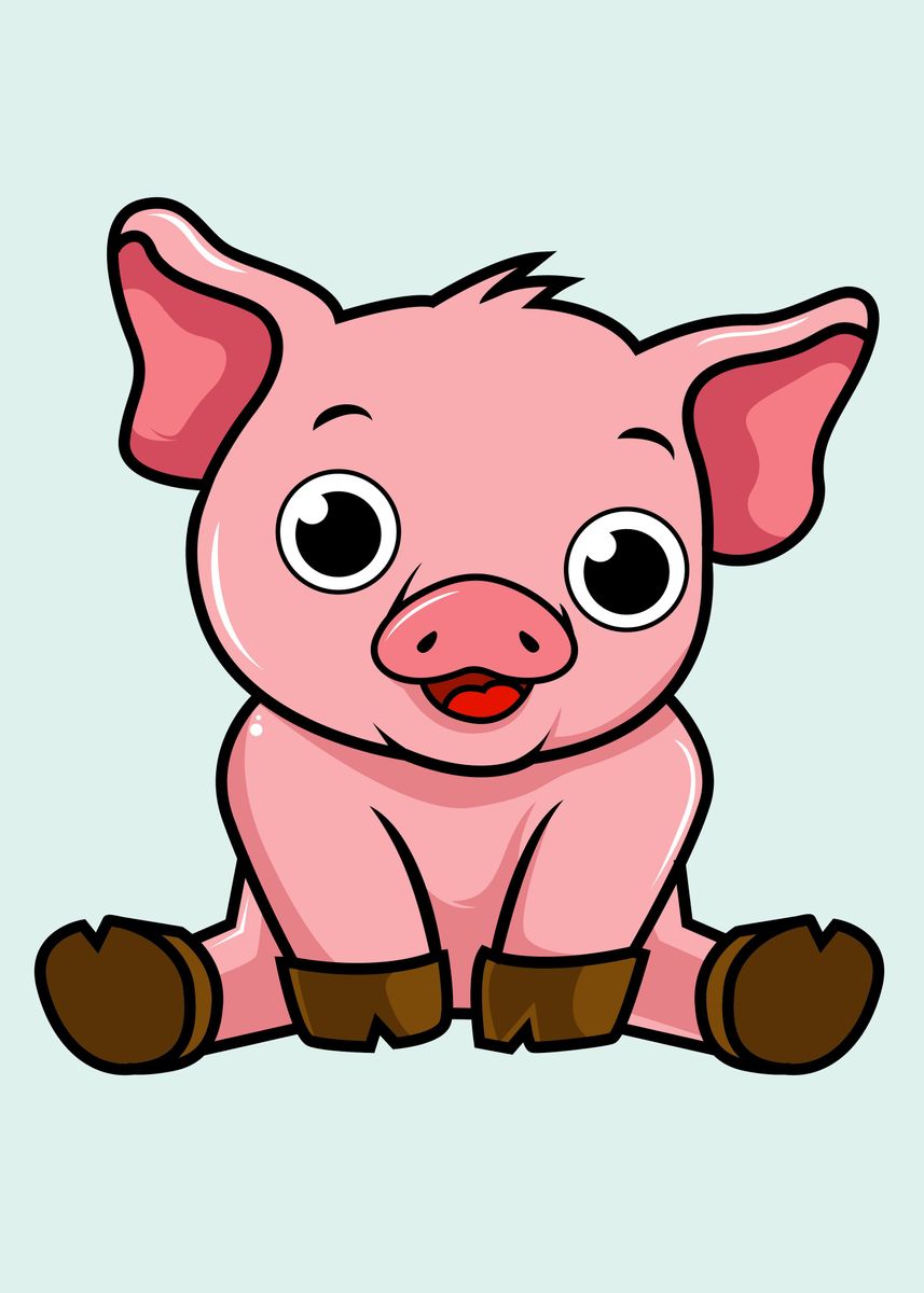 'Cartoon Pig' Poster, picture, metal print, paint by Marcel | Displate