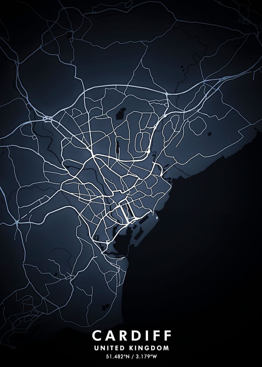 'Cardiff Map Posters' Poster, picture, metal print, paint by Merah ...