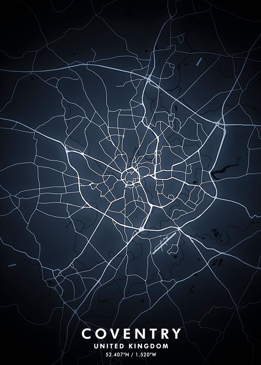 'Coventry Map Posters' Poster, picture, metal print, paint by Merah ...