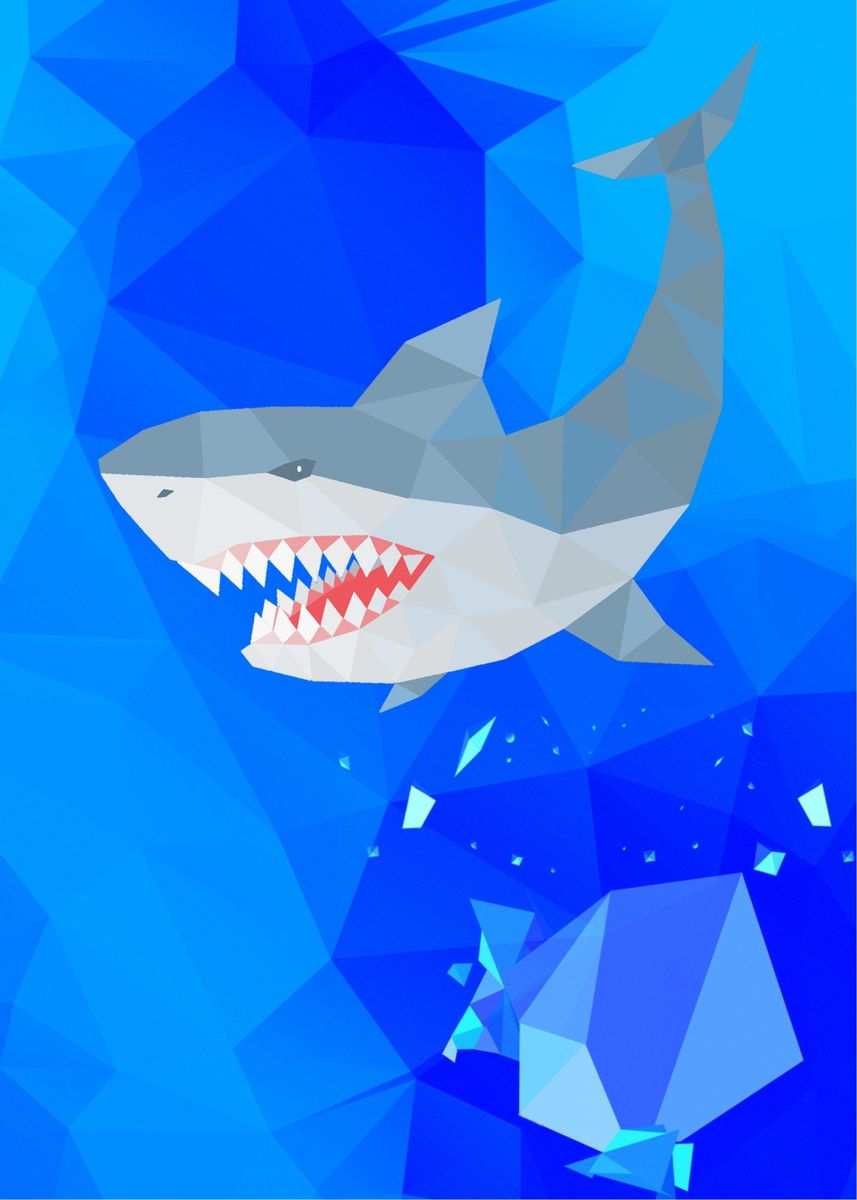 'Shark Fish in polygon ' Poster, picture, metal print, paint by Max ...