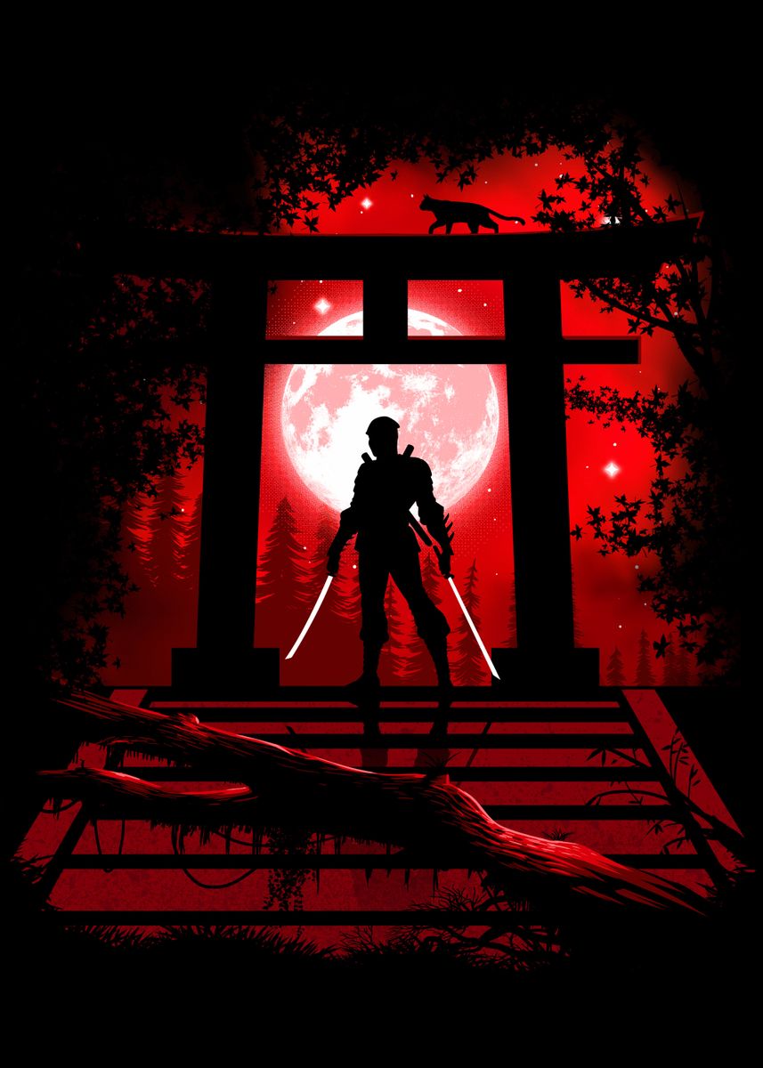 'Red ninja' Poster, picture, metal print, paint by Alberto Perez | Displate