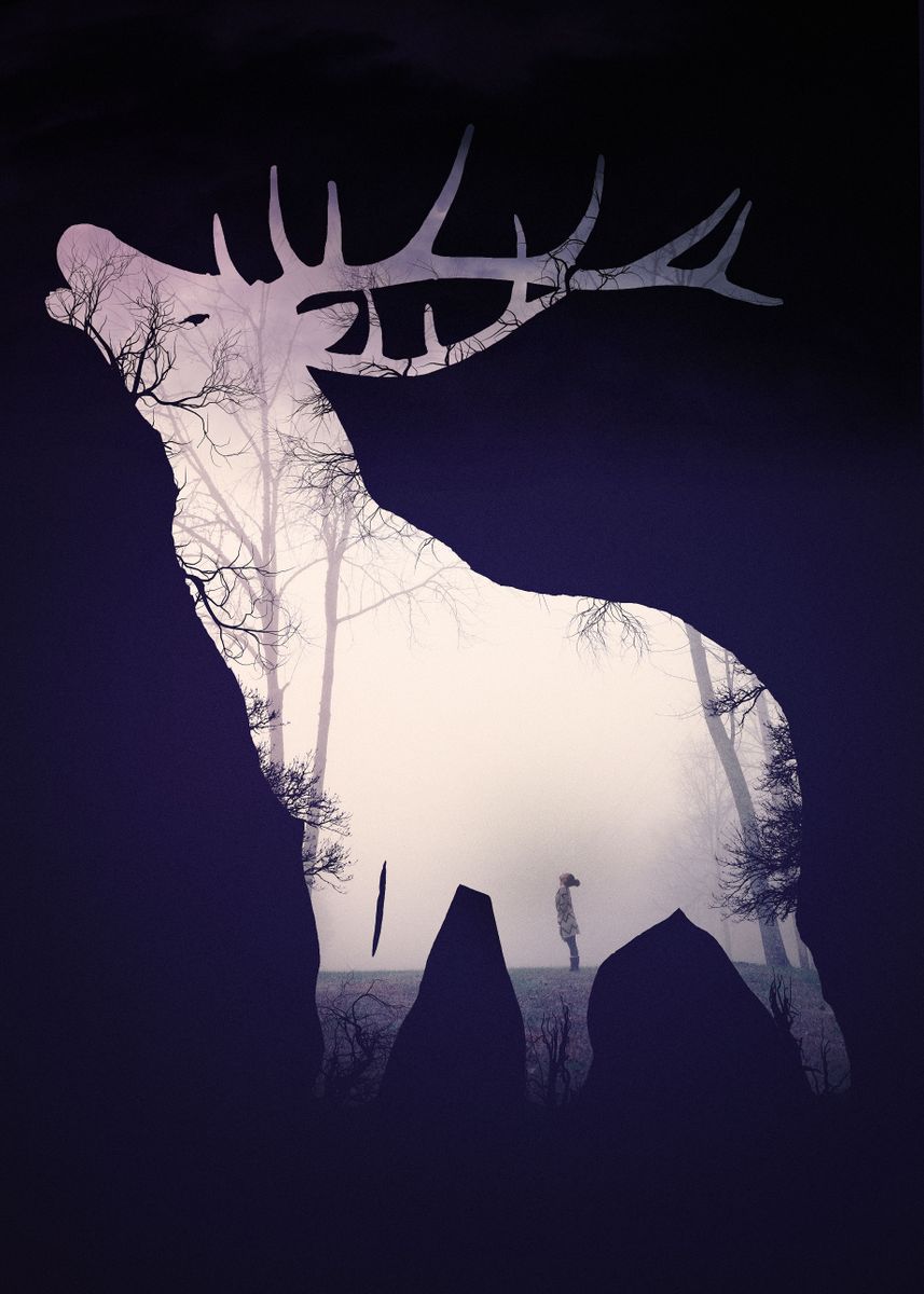 'Deer negative' Poster, picture, metal print, paint by Patryk Andrzejewski | Displate