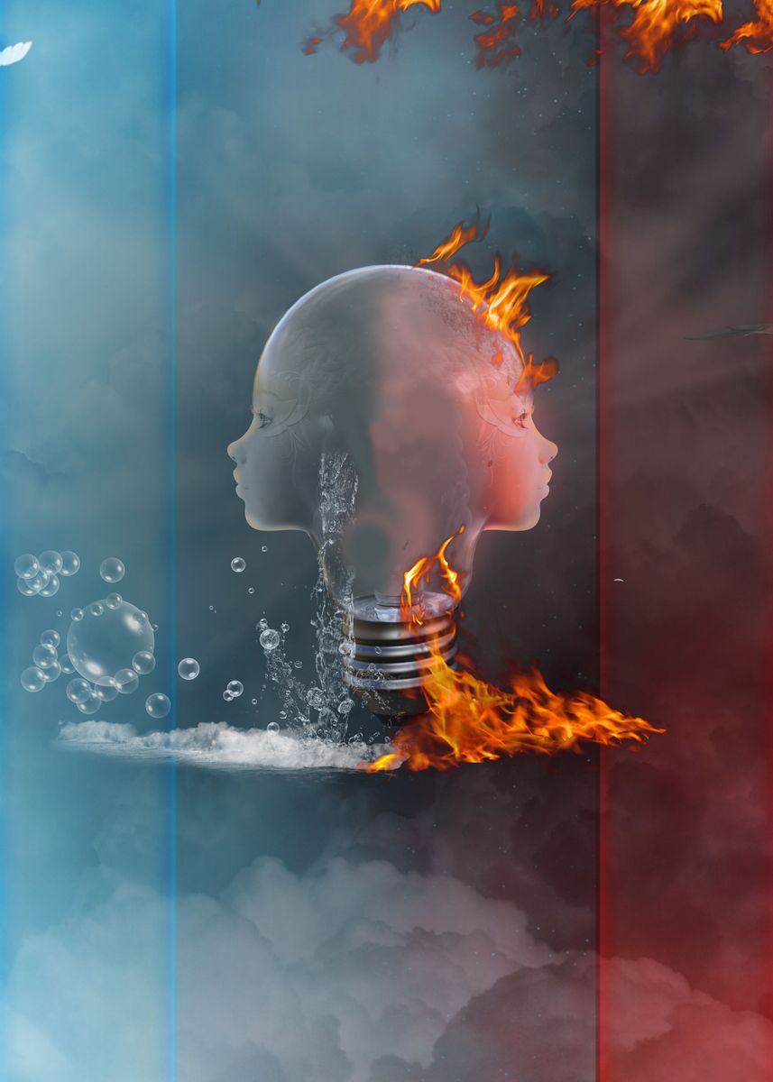 'Light bulb face' Poster, picture, metal print, paint by Heike Köhnen ...