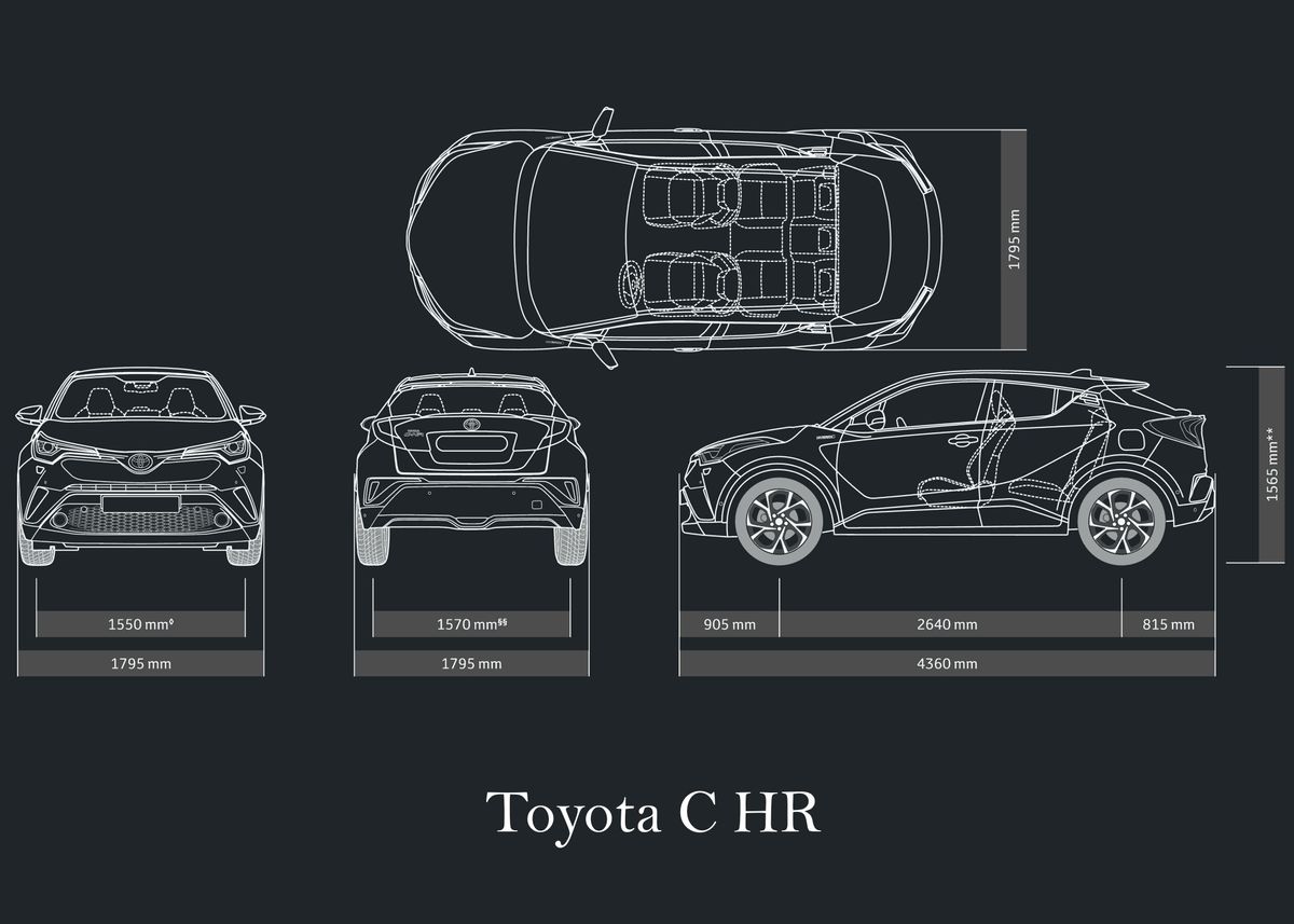 'Toyota CHR 2018 blueprint' Poster by B & W Arts | Displate