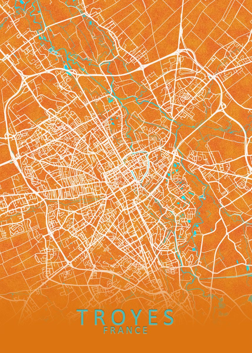 'Troyes France City Map' Poster, picture, metal print, paint by City Map Art Prints | Displate