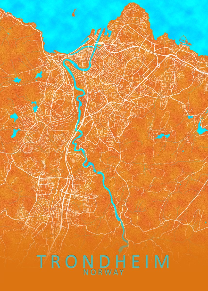 'Trondheim Norway City Map' Poster, picture, metal print, paint by City ...