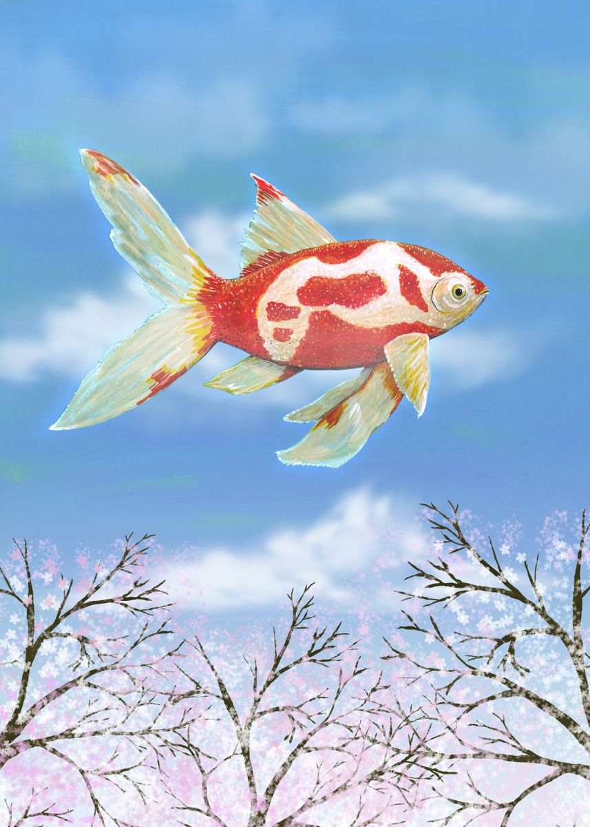 'Flying goldfish' Poster, picture, metal print, paint by Bianca ...