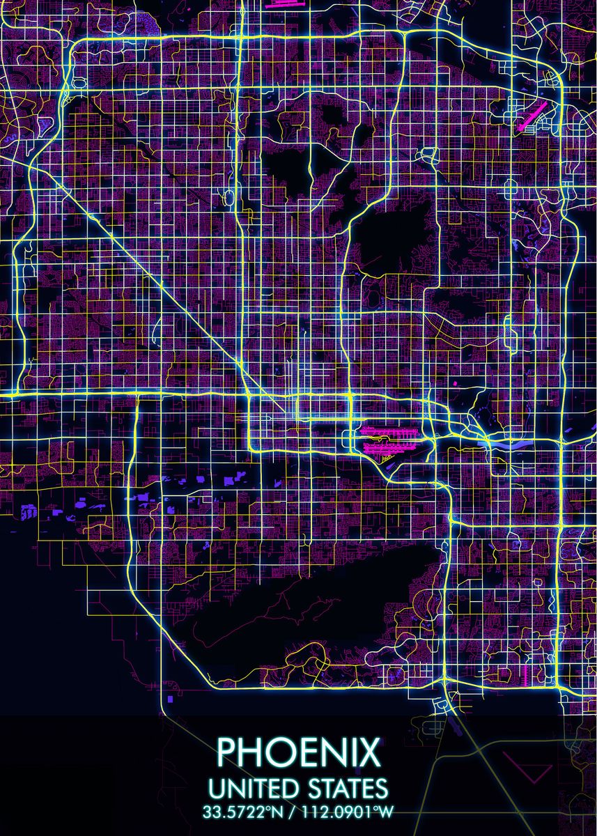 'Phoenix Cyberpunk Map City' Poster by Artcom Atudio | Displate