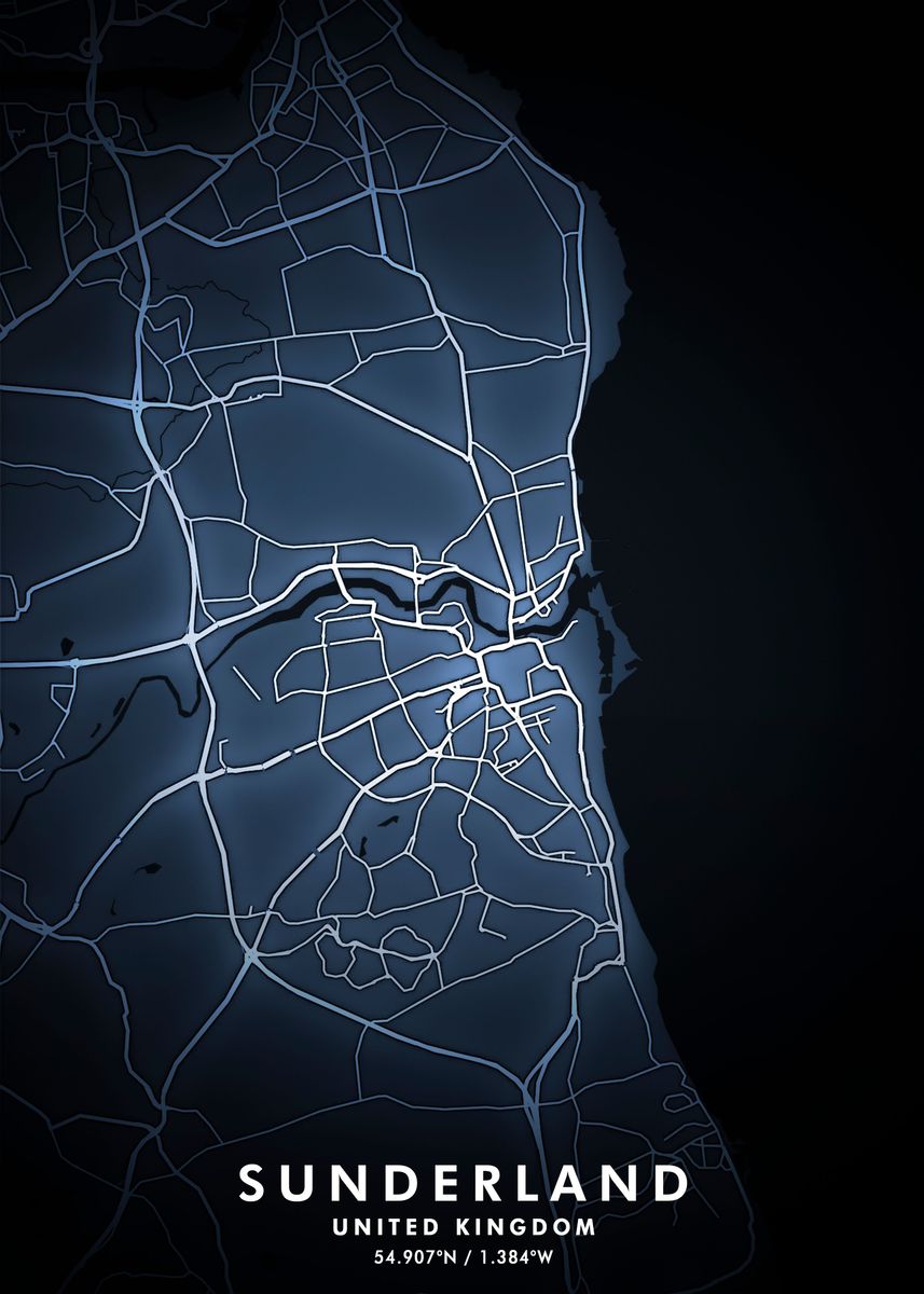 'Sunderland Map Posters' Poster, picture, metal print, paint by Merah ...