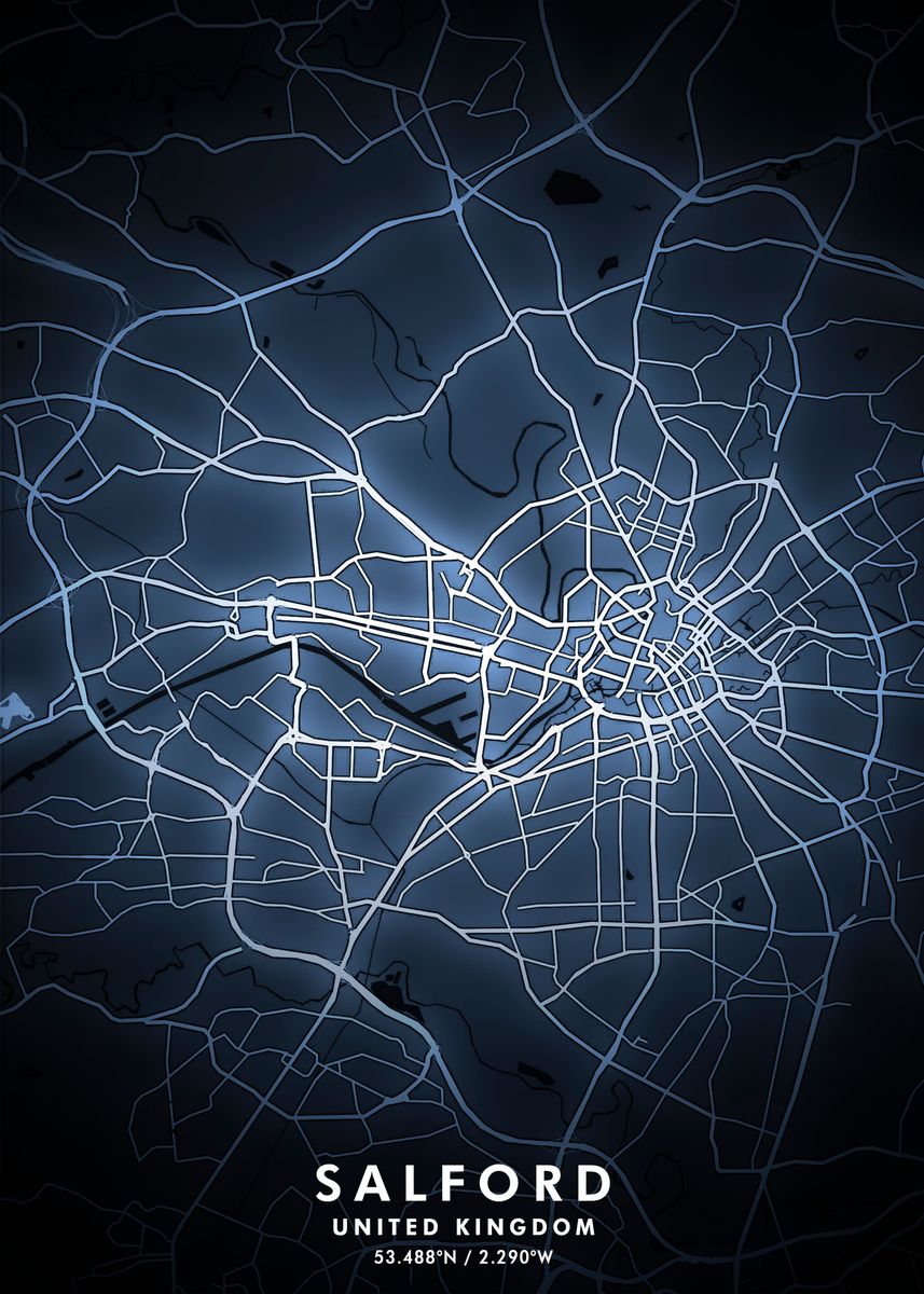 'Salford Map Posters' Poster, picture, metal print, paint by Merah ...