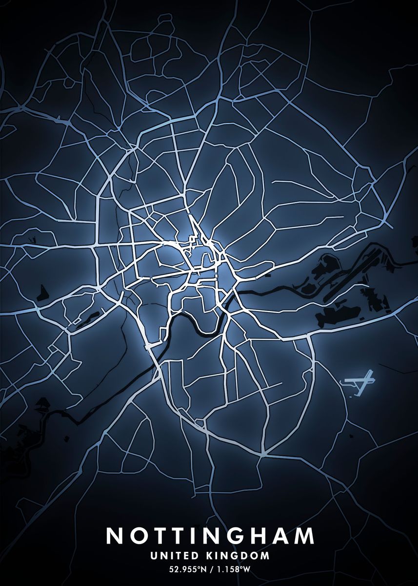 'Nottingham Map Posters' Poster, picture, metal print, paint by Merah ...