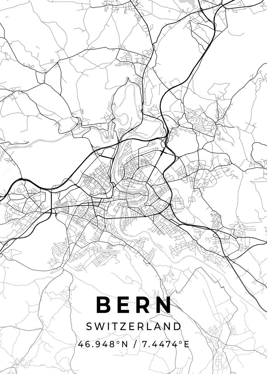 'Bern City Map' Poster, picture, metal print, paint by Conceptual ...
