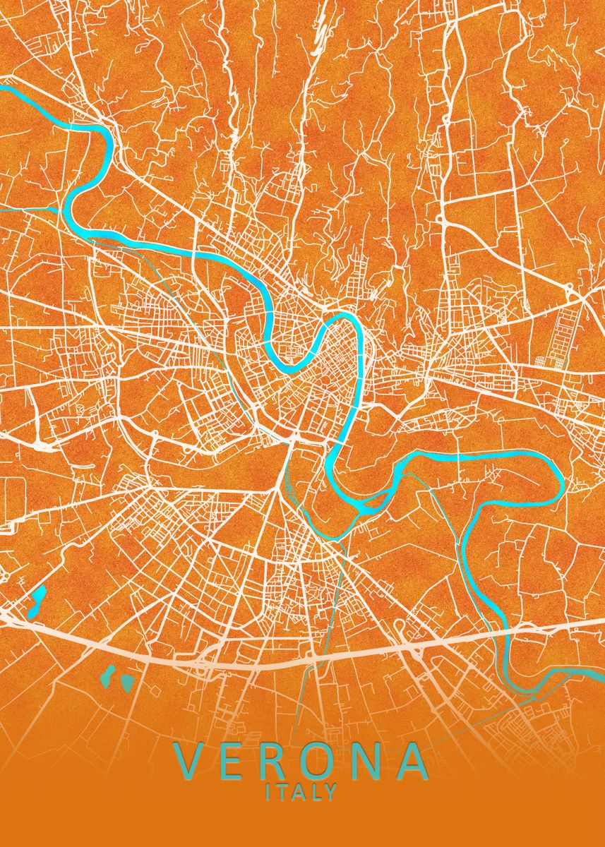 'Verona Italy City Map ' Poster, picture, metal print, paint by City ...