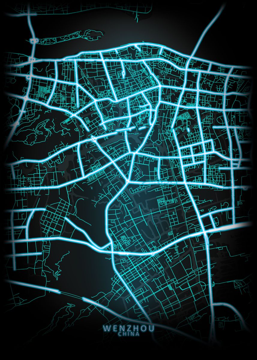 'Wenzhou China City Map' Poster, picture, metal print, paint by City ...