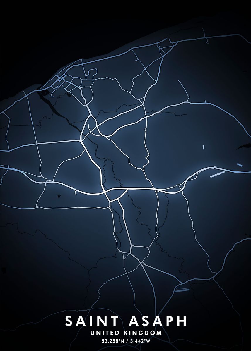 'St Asaph Map Posters' Poster, picture, metal print, paint by Merah ...