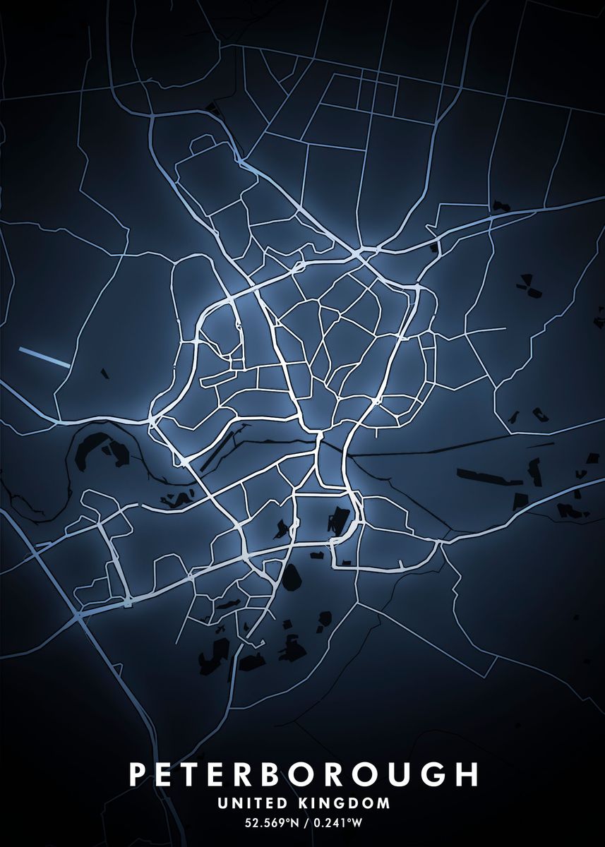 'Peterborough Map Posters' Poster, picture, metal print, paint by Merah ...