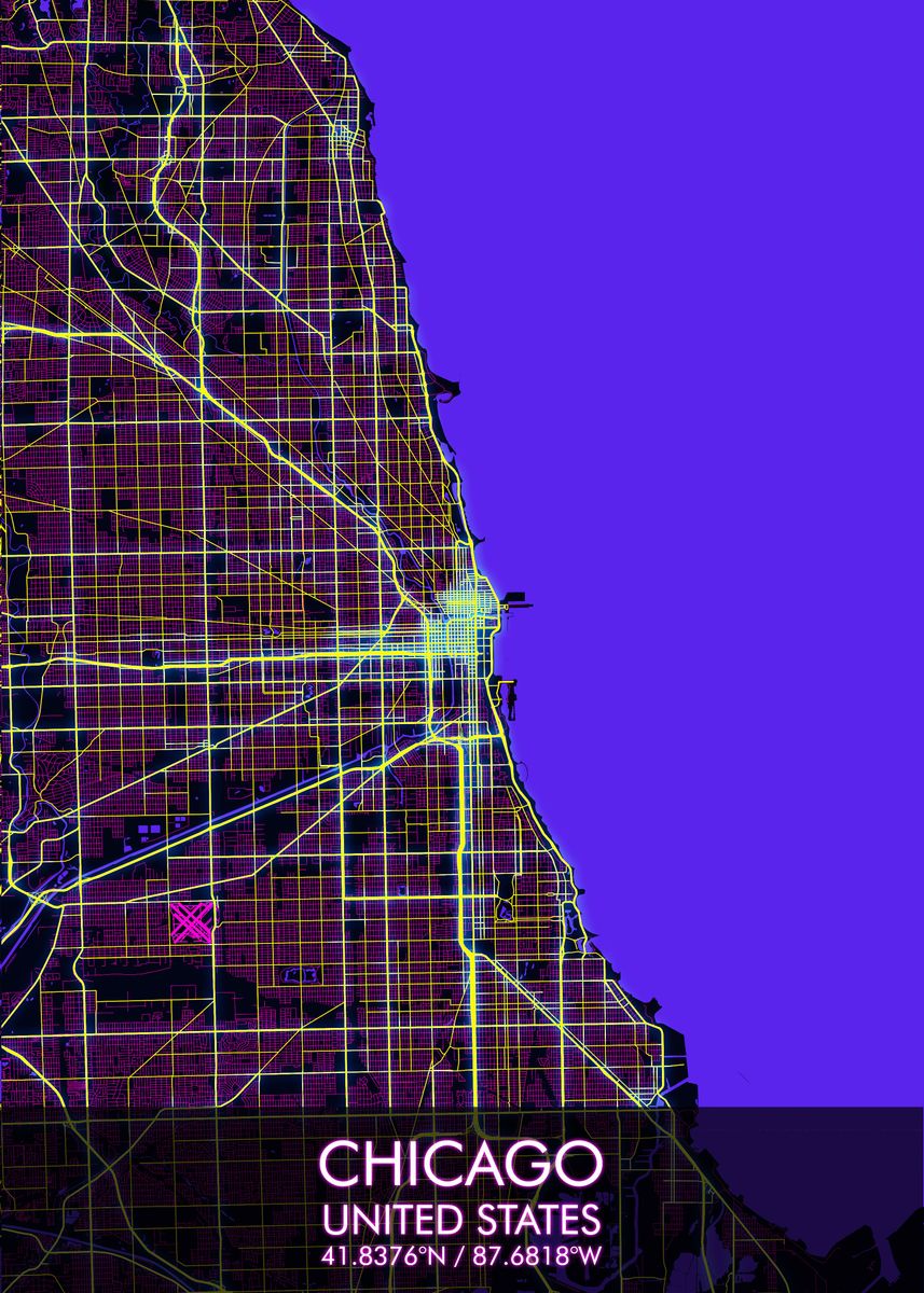 'Cyberpunk Chicago City Map' Poster, picture, metal print, paint by ...