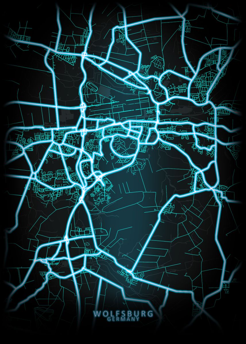 'Wolfsburg Germany City Map' Poster, picture, metal print, paint by ...