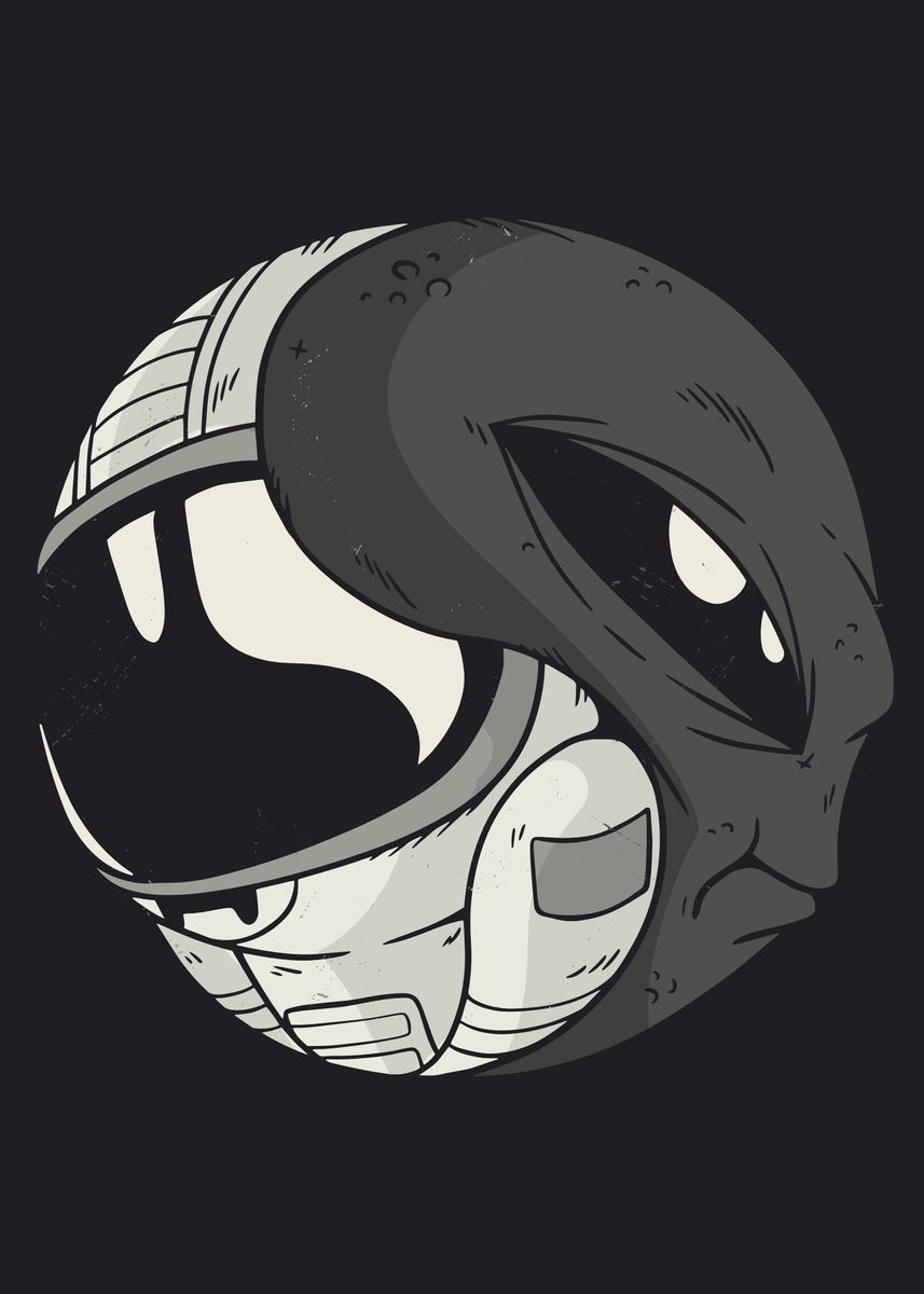 'Yin Yang Astronaut Alien' Poster, picture, metal print, paint by ...