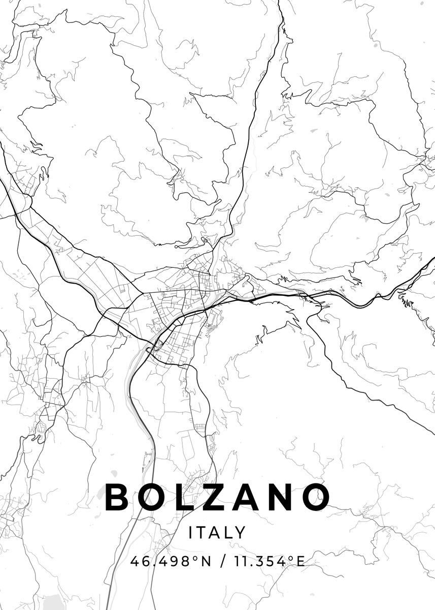 'Bolzano City Map' Poster, picture, metal print, paint by Conceptual ...