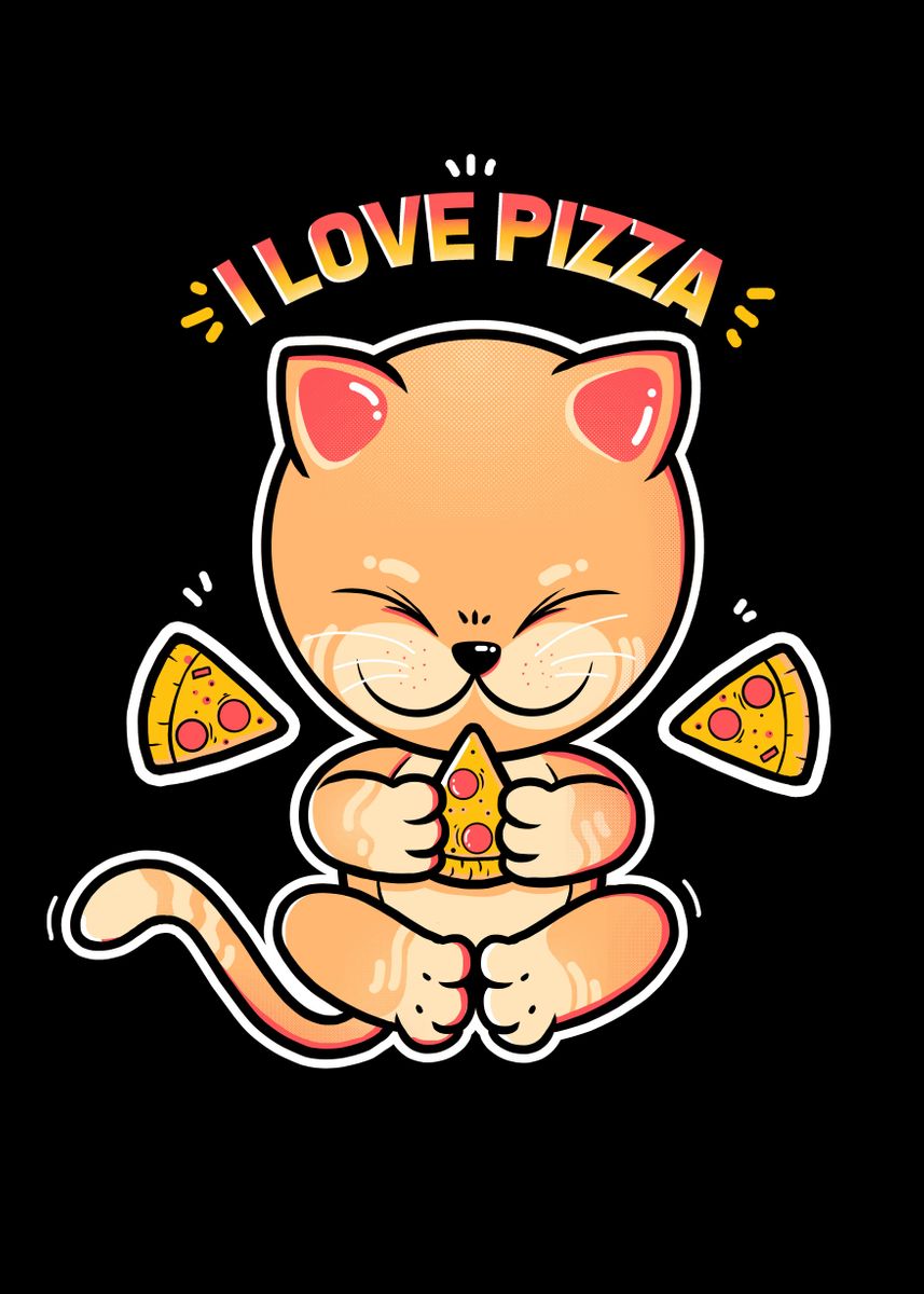'cat pizza' Poster by Eoli Studio | Displate
