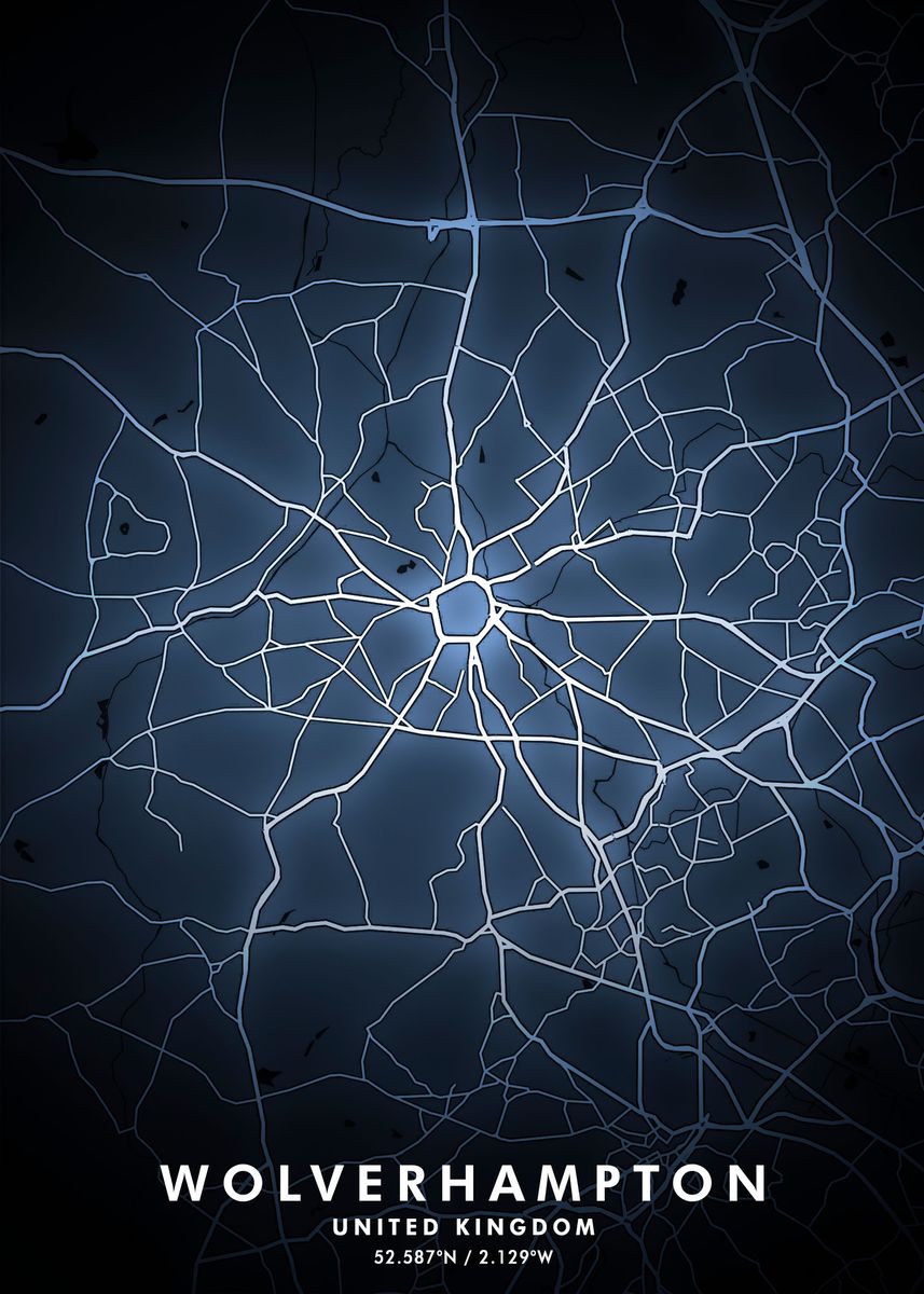 'Wolverhampton Map Posters' Poster, picture, metal print, paint by ...