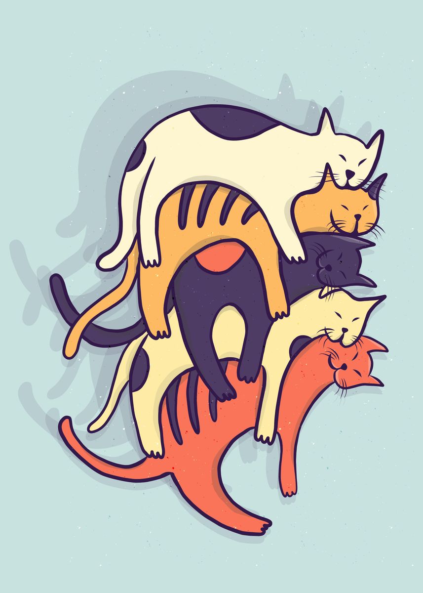 'Pile Cats' Poster, picture, metal print, paint by Weilichesmag | Displate