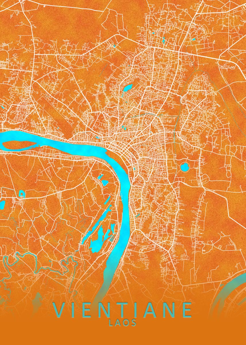 'Vientiane Laos City Map' Poster, picture, metal print, paint by City ...