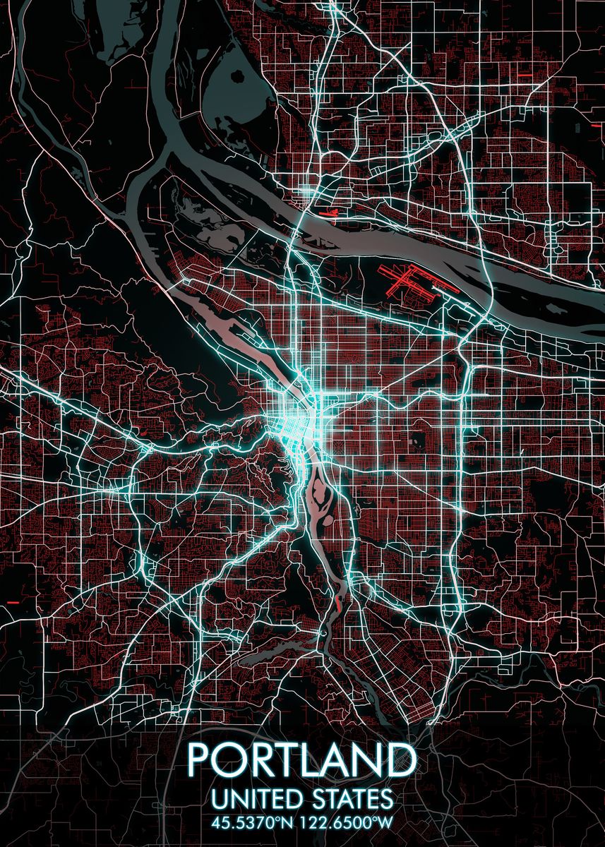 'Portland City Map' Poster, picture, metal print, paint by cuplizx ...