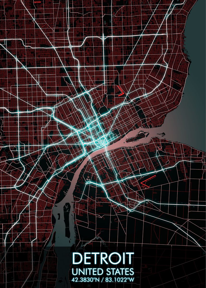 'Detroit City Map' Poster, picture, metal print, paint by cuplizx ...