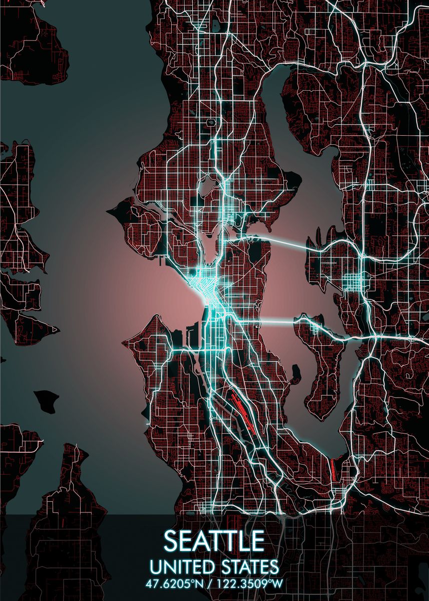 'Seattle City Map' Poster, picture, metal print, paint by cuplizx ...