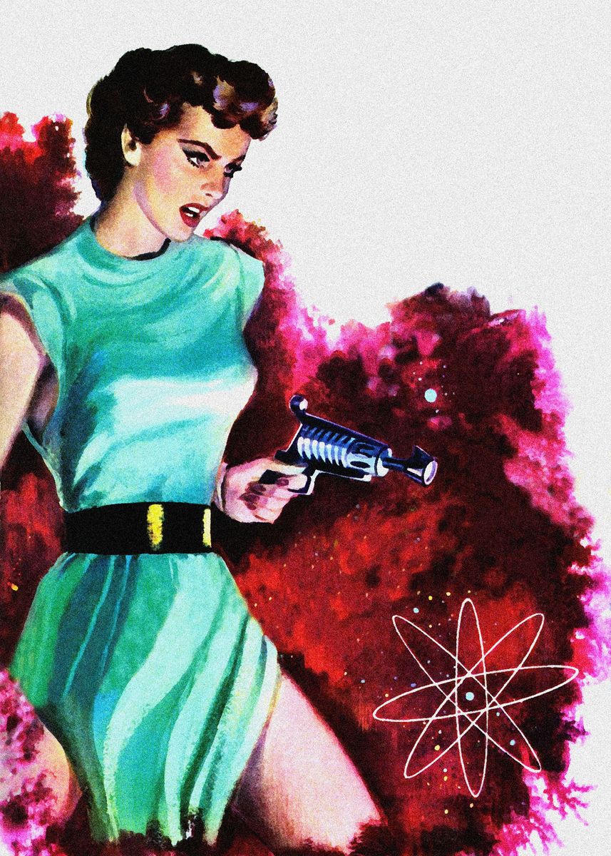 'Girl with space gun pulp' Poster, picture, metal print, paint by ...