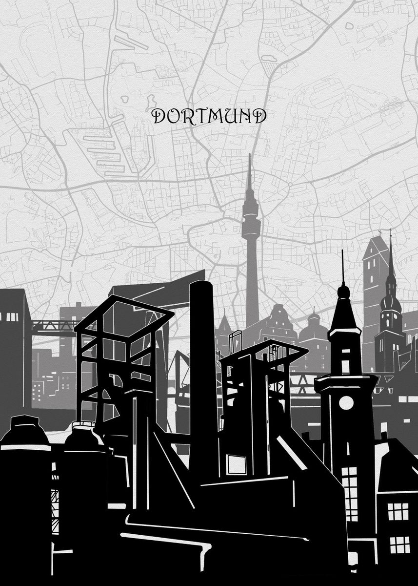 'dortmund cityscape map' Poster, picture, metal print, paint by Bekim ...