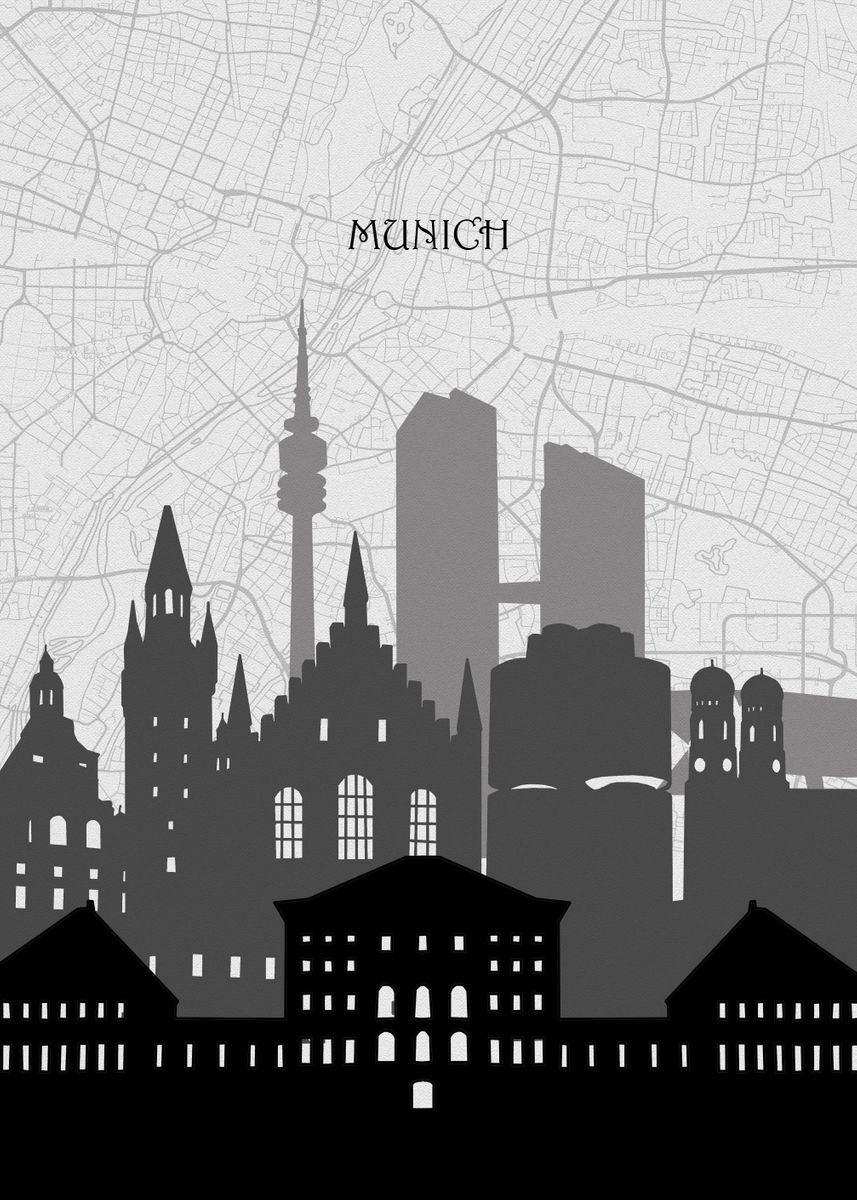 'munich cityscape map' Poster by Bekim Art | Displate