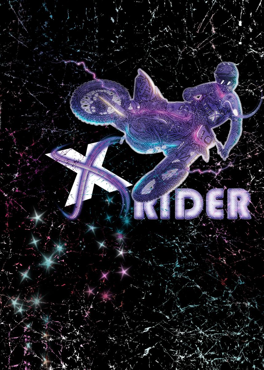 'Motocross X Rider Neon Art' Poster, picture, metal print, paint by 888 ...