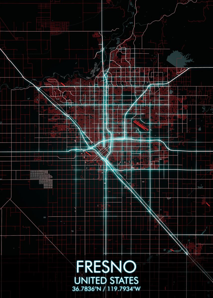 'FRESNO City Map' Poster, picture, metal print, paint by cuplizx | Displate