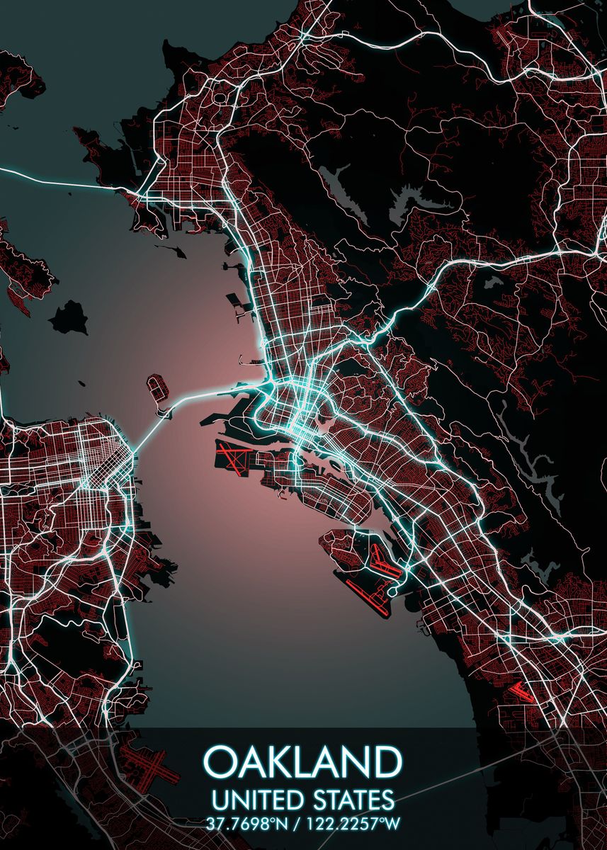 'OAKLAND City Map' Poster, picture, metal print, paint by cuplizx ...