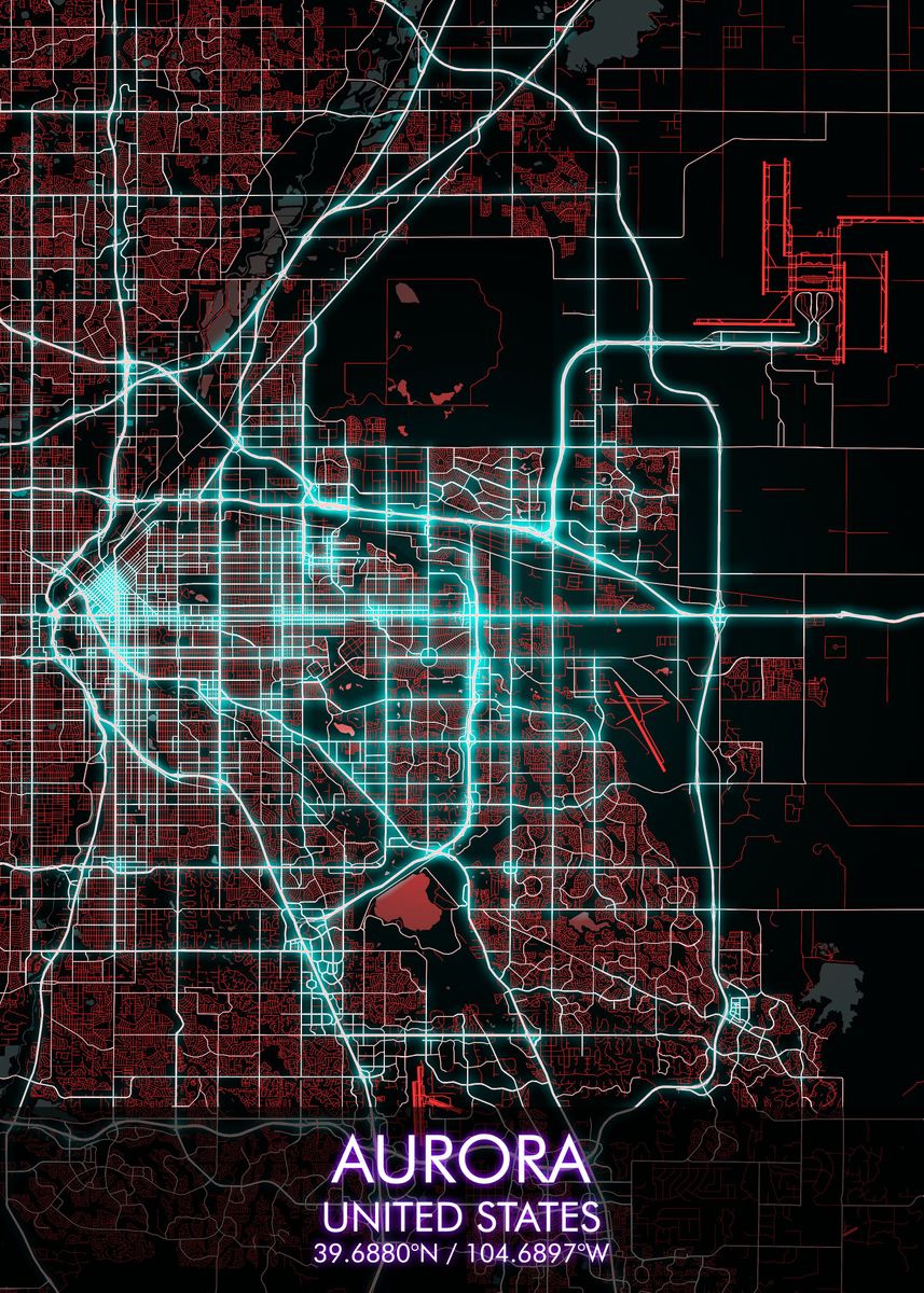 'AURORA City Map' Poster, picture, metal print, paint by cuplizx | Displate