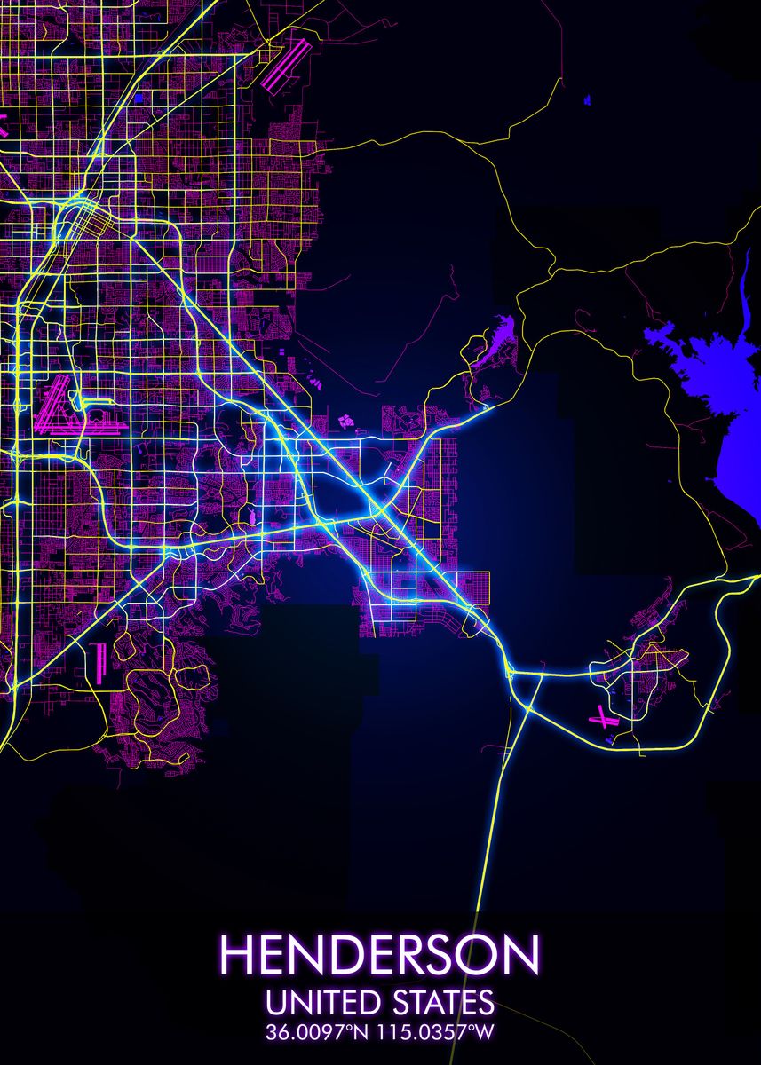 'HENDERSON City Map' Poster, picture, metal print, paint by Artcom ...