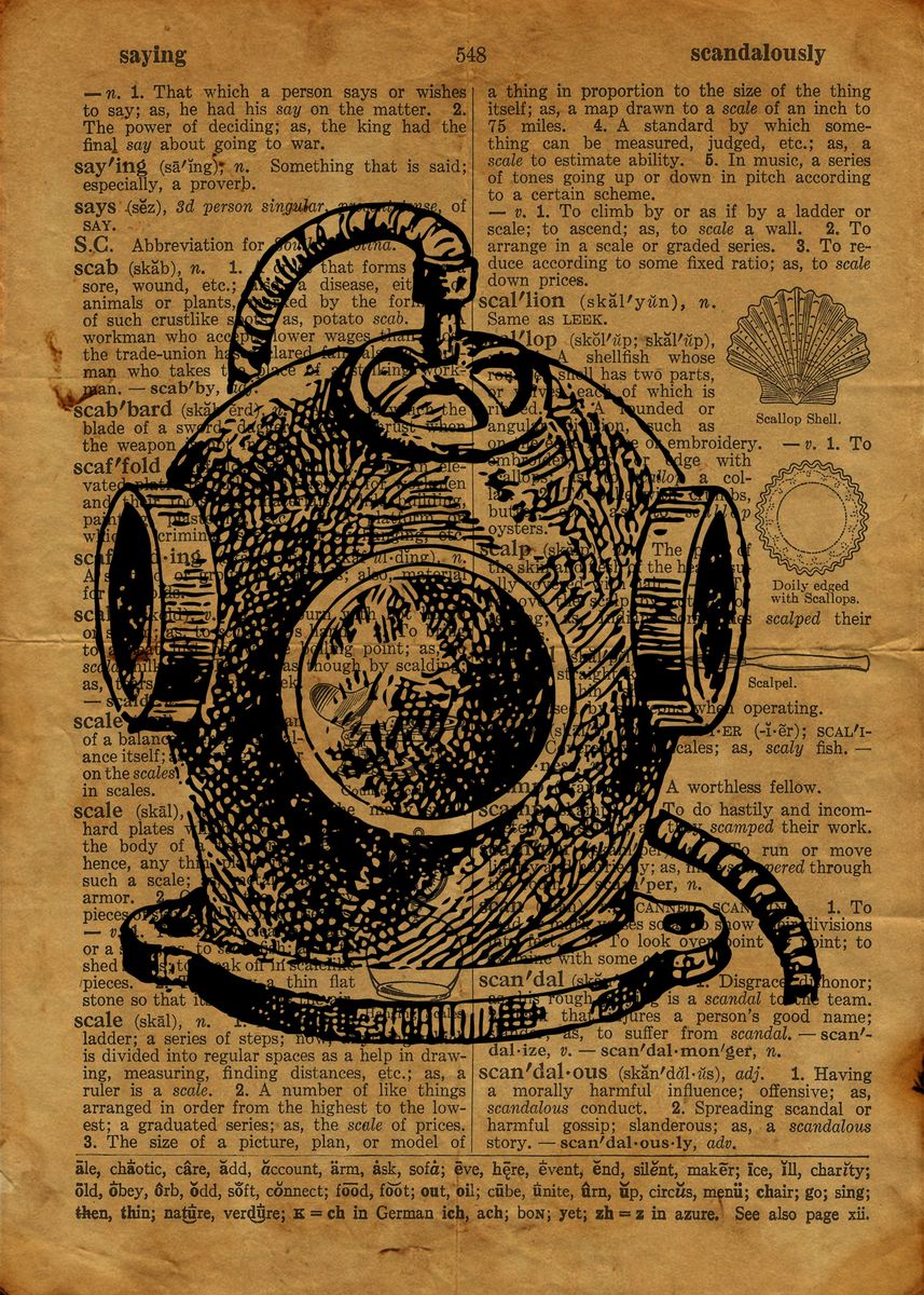 'Deep sea diver engraving' Poster, picture, metal print, paint by ...
