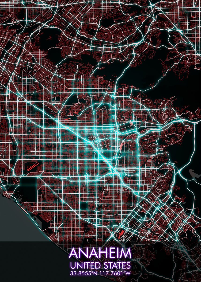 'ANAHEIM City Map' Poster, picture, metal print, paint by cuplizx ...