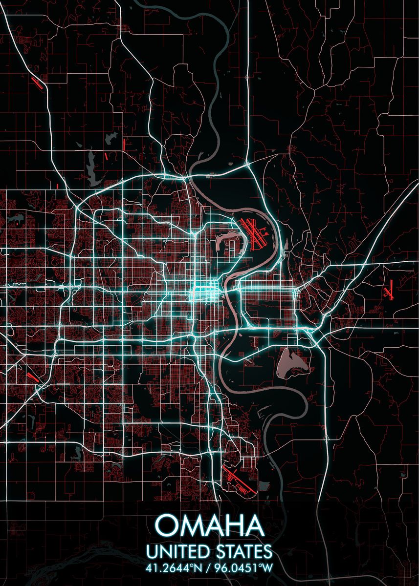 'OMAHA City Map' Poster, picture, metal print, paint by cuplizx | Displate