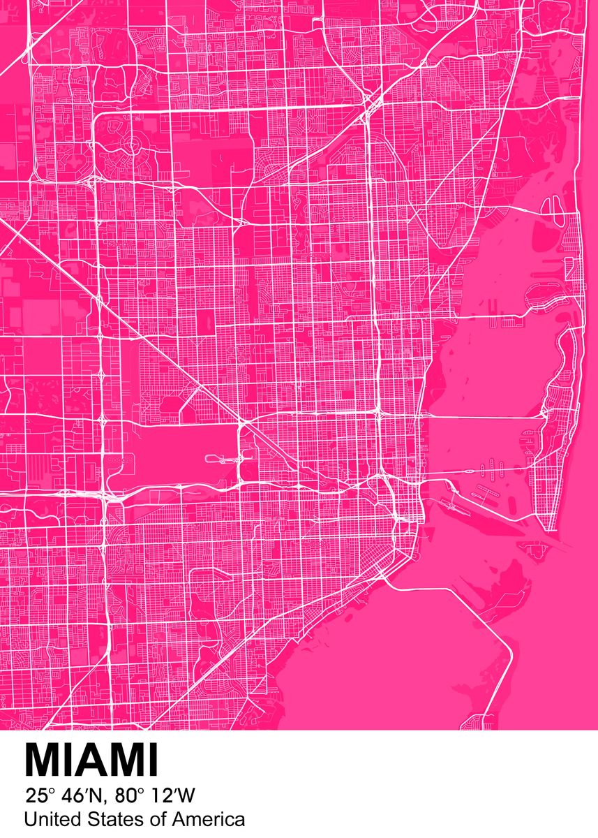 'miami color city map' Poster, picture, metal print, paint by Project X ...