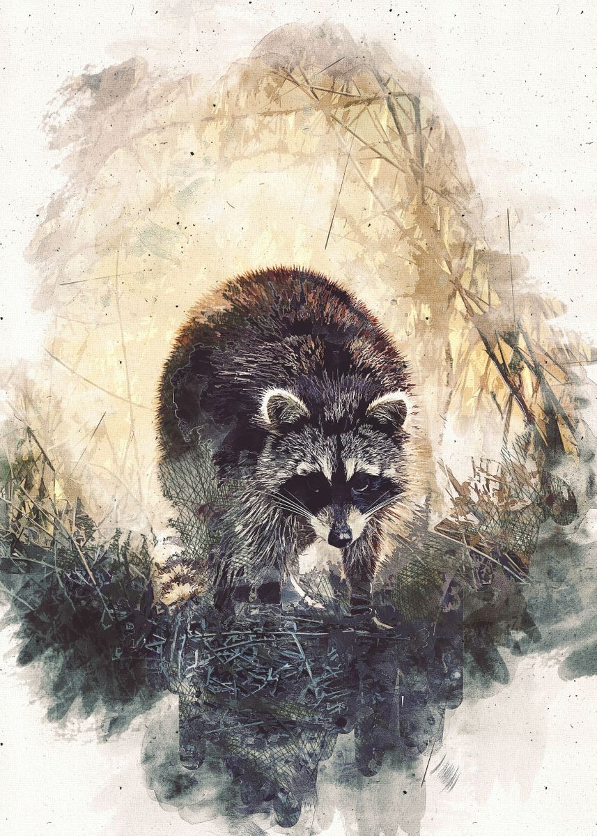 'Raccoon' Poster, picture, metal print, paint by Gigi Bgm | Displate